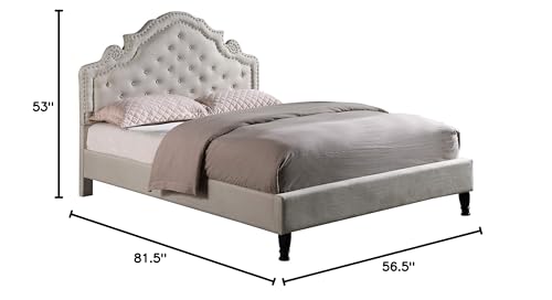 Full Upholstered Platform Bed Frame with 51" Tall Headboard- Button Tufted Cloth Bed- Wood Slat Support with Storage Space - No Box Spring Needed - Easy Assembly - Light Beige - OLIVER & SMITH Madison