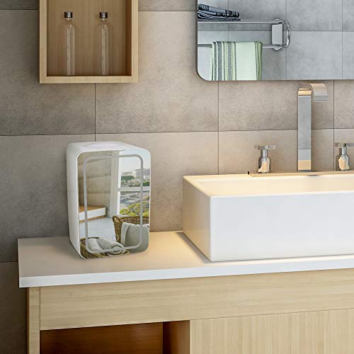 LED Lighted Mini Fridge with Mirror Door, White
