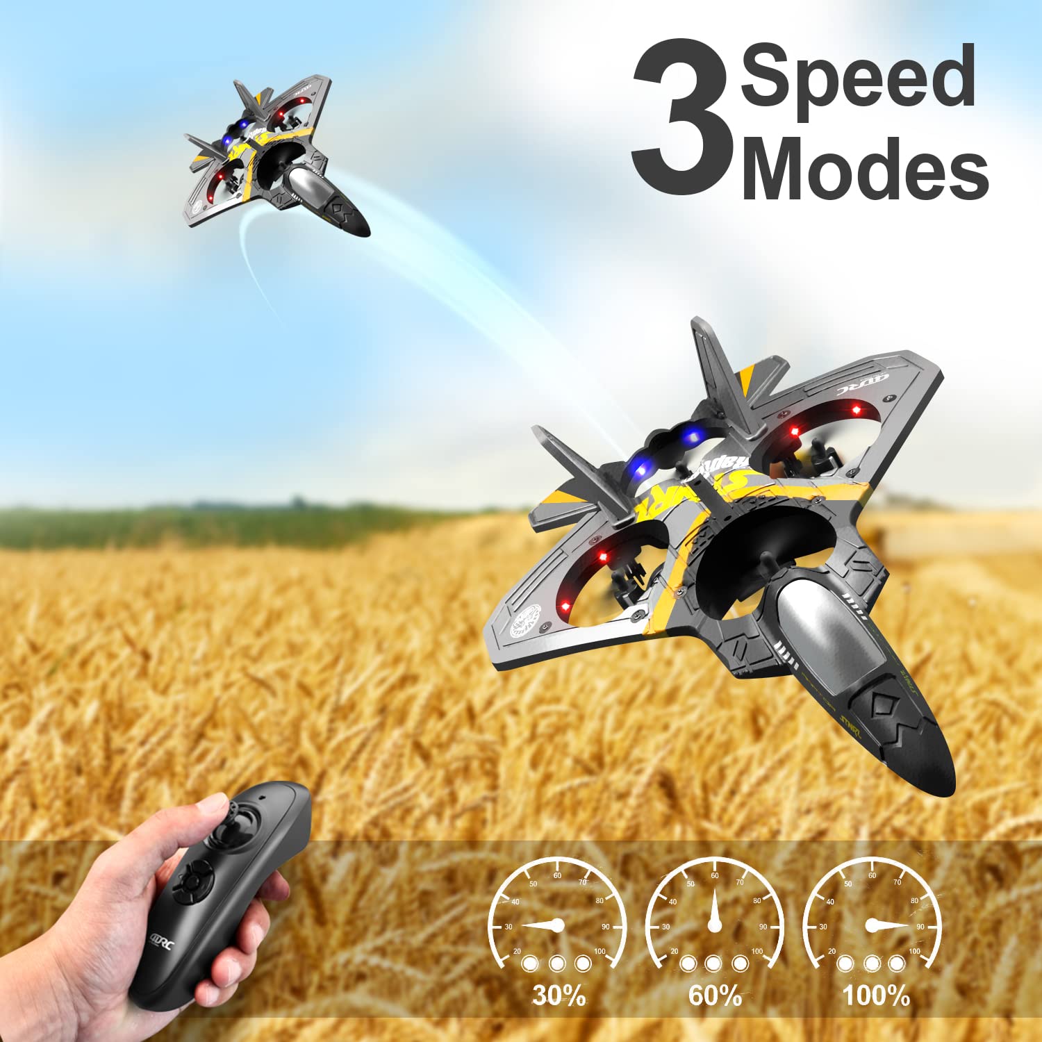 4DRC V17 RC Plane Remote Control Plane 2.4Ghz Foam RC Airplanes Helicopter Quadcopter for Adults Kids,Spinning Drone,Gravity Sensing,Stunt Roll,Cool Light,Gifts for Kids Boys