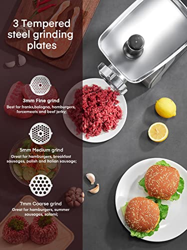 Electric Meat Grinder Heavy Duty - 5 in1 Home Meat Grinder - 3000W Max Powerful - Sausage Stuffer - Slicer/Shredder/Grater - Kubbe & Tomato Juicing Kits - 3 Stainless Steel Grinding Plates - Size #12