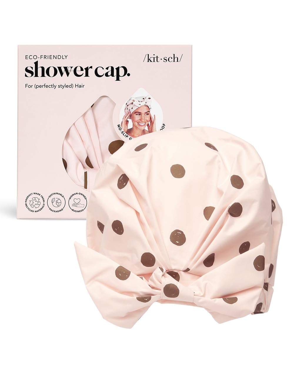 Kitsch Luxury Shower Caps for Women Reusable Waterproof - Large Shower Cap for Women and Men, Non-slip, Quick-dry Hair Cap for Long & Short Hair, Comfortable and Stylish Design - Blush Dot)