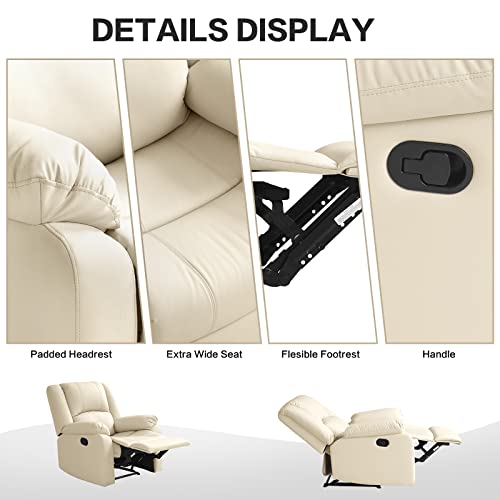 ASHOMELI Large Real Leather Recliner Chair, 150 Degree Tilt, Living Room Bedroom Sofa Recliner (Beige)