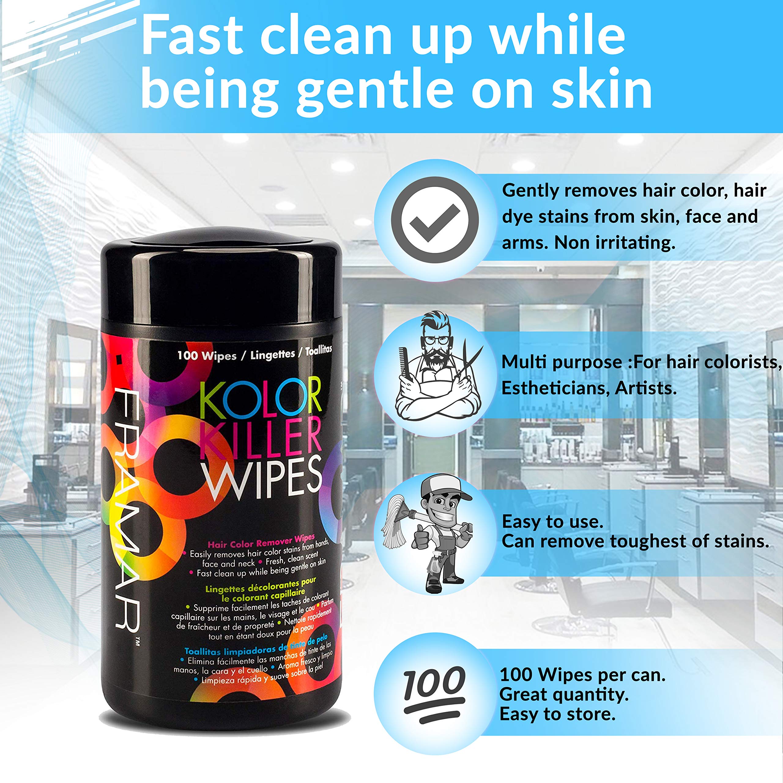 Framar Kolor Killer Wipes β Hair Dye Remover, Hair Color Remover β Wipes Dispenser of 100