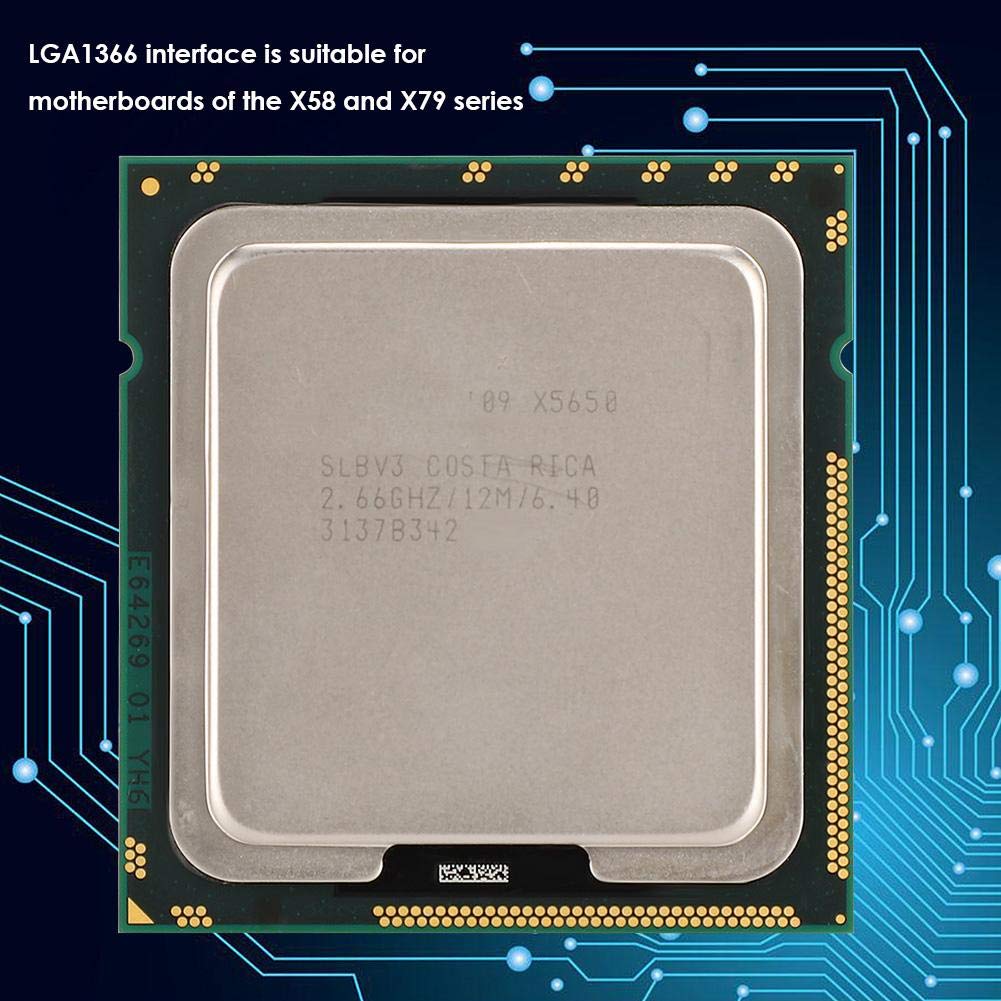 Xeon X5650 CPU, Six Core Twelve Threads 2.66GHz 12M Cache LGA1366 6.4 GT,s QPI 95W DDR3 800,1066,1333 SSE4.2 Maximum 3 Memory Channels Maximum 32GB,s Memory Bandwidth