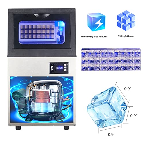 CMICE Commercial Ice Maker Machine,100lbs/24H Stainless Steel Under Counter ice Machine, Full Heavy Duty Stainless Steel Construction, Include Water Filter, Scoop, Connection Hose…