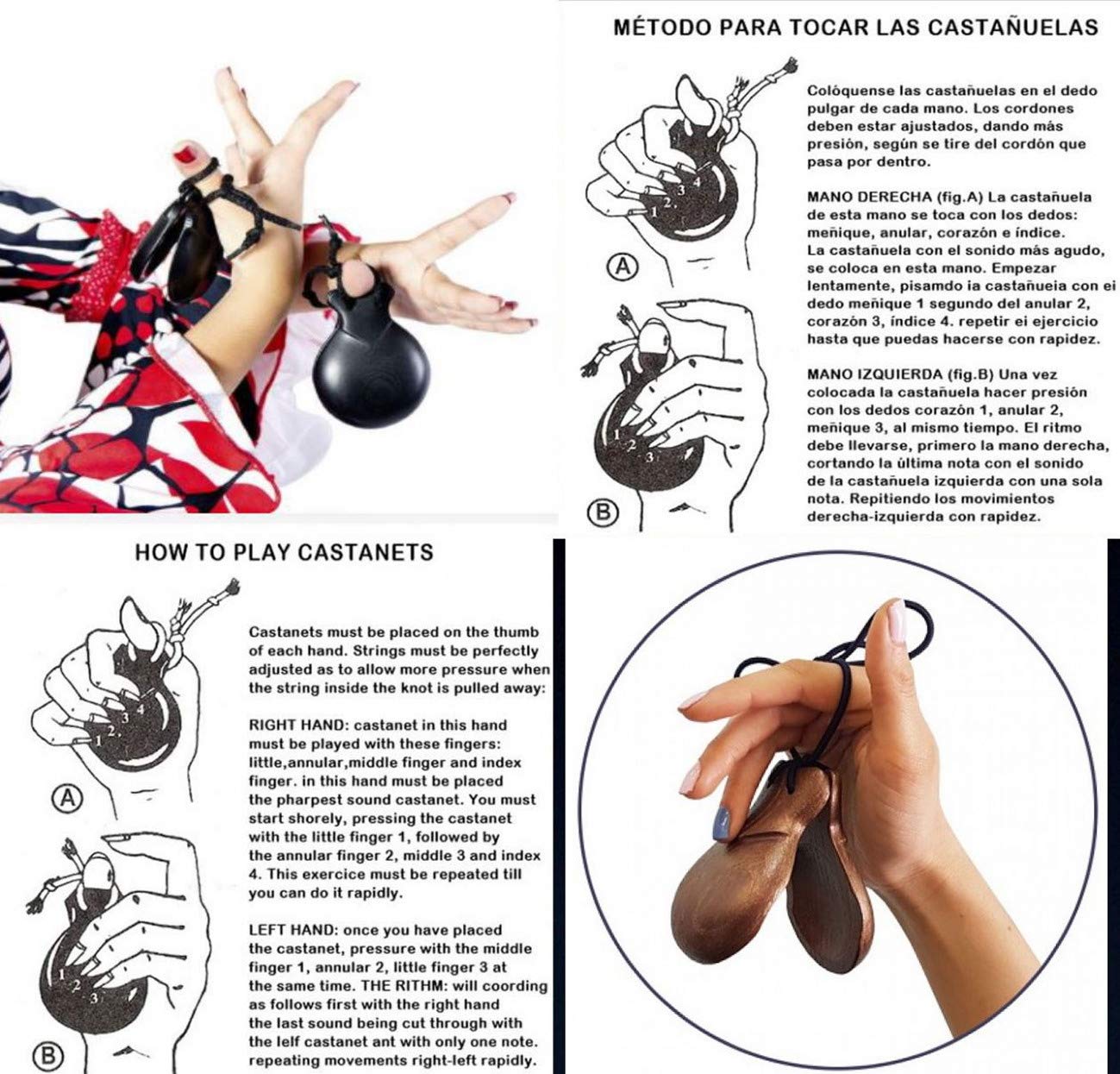 Black wooden castanets Spanish handmade castanets Traditional Spanish black color Souvenir gift from Spain Hand percussion castanets