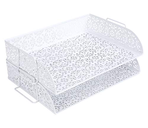 EasyPAG 5 in 1 Desk Organizer Set - 2 Tier Stackable Desk Tray,Letter Sorter, Pen Holder,Business Card Holder and Stick Note Holder,White