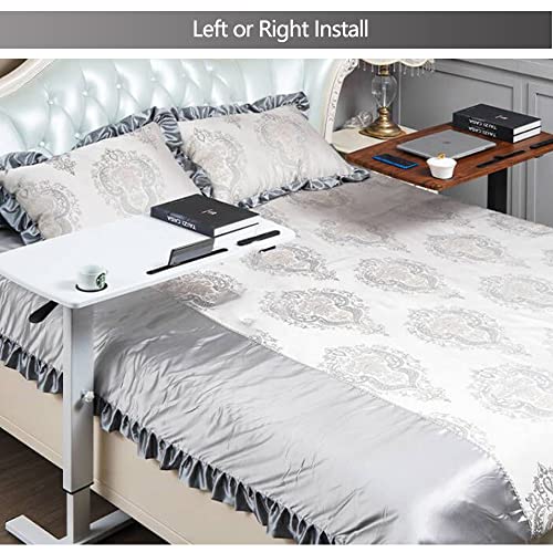 BeGyoku Overbed Table,Hospital Bed Table,Pneumatic Bed Tables Adjustable Over The Bed with Hidden Wheels&USB Port,Mobile Laptop Table Cart and Rolling Bedside Table with Tray Hospital Home Use-White