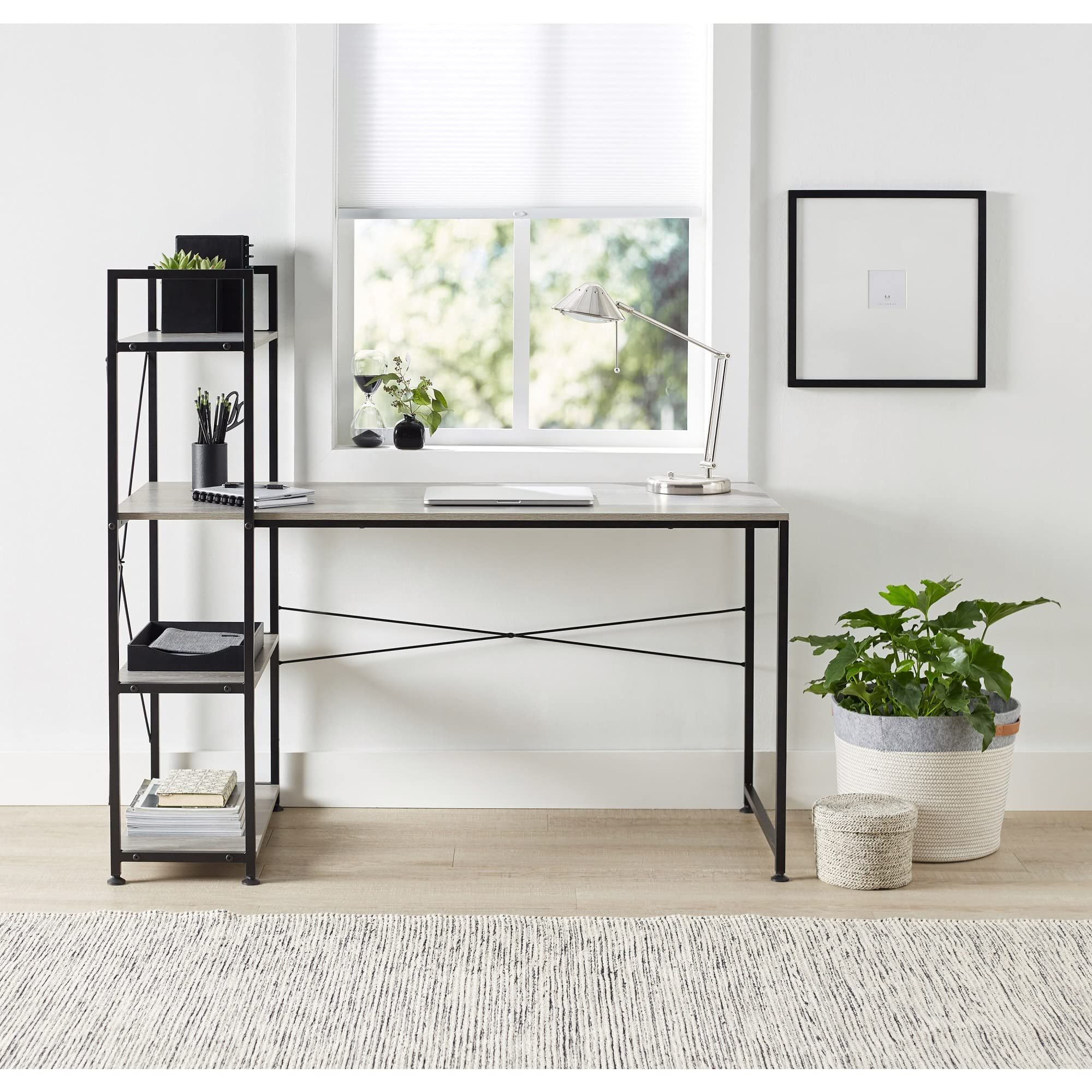 RealspaceĀ® Trazer 56"W Computer Desk With Storage Shelves, Gray