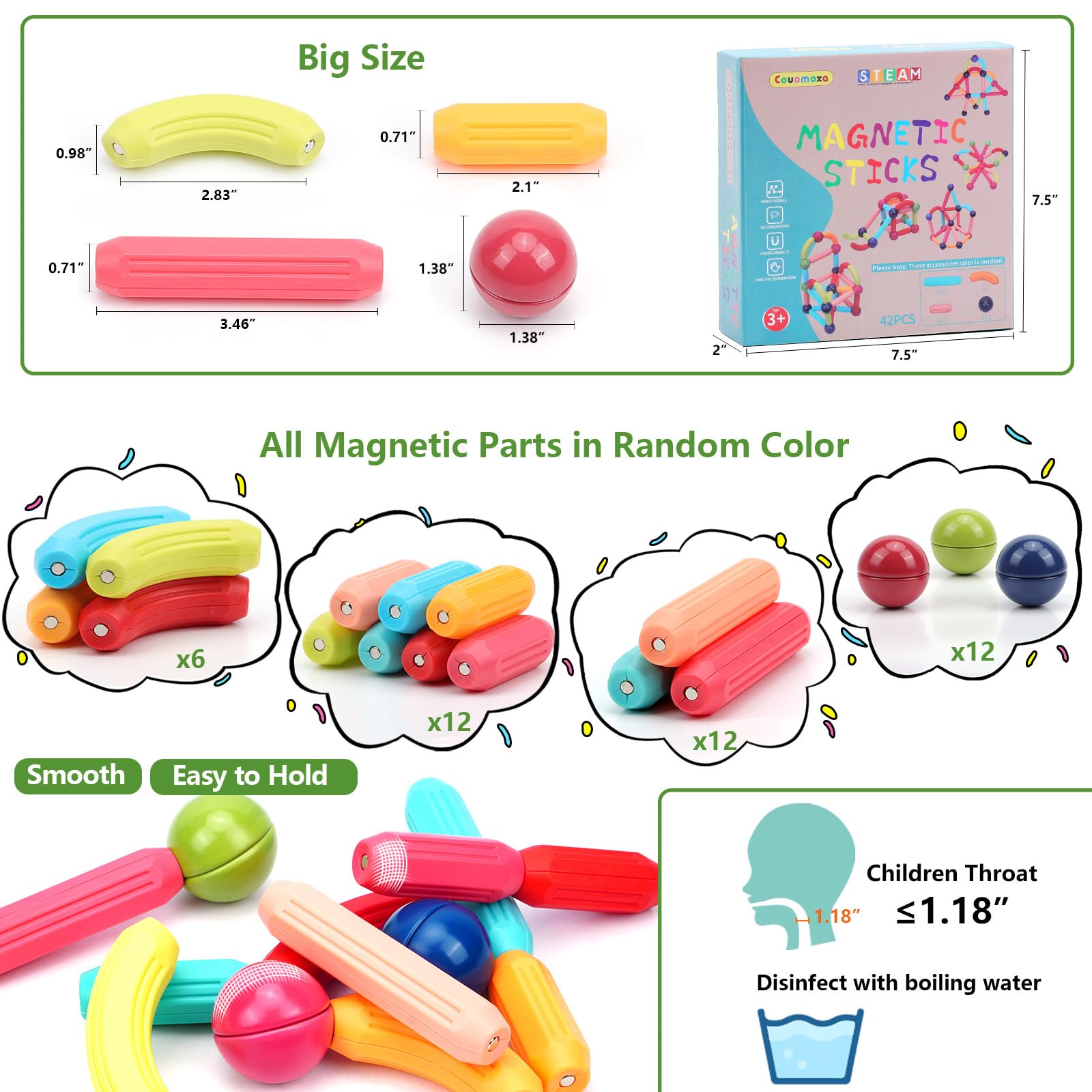COUOMOXA Magnetic Building Blocks for Kids: STEM Educational Learning Toys - Montessori Fun Indoor Preschool Activity for Toddlers and 3+ Year Olds