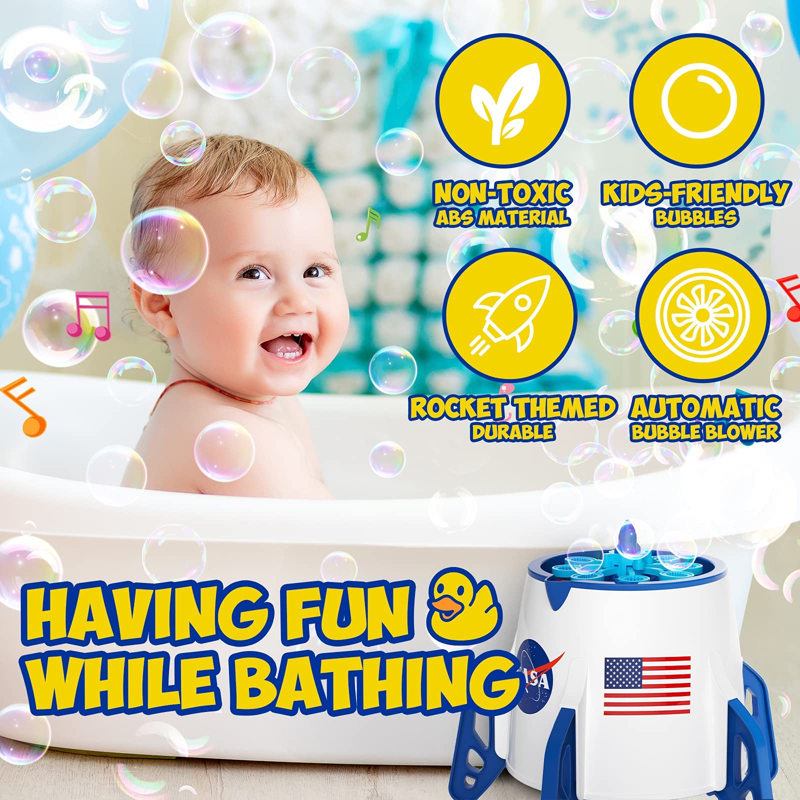 Bubble Machine, Space Rocket Bubble Machine for Toddlers, Kids, 3000+ Bubbles/min Electric Automatic Bubble Maker Blower Outdoor Gifts Bubbles Toys for Age 3-8 Year Old Boys, Girls, Baby Bath, Parties