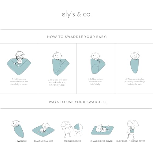 Ely's & Co. Cotton Muslin Swaddle Blanket 1-Pack for Baby Boy— 100% Cotton Muslin Extra-Large Swaddle Blankets (47” x 47”) Ocean Blue