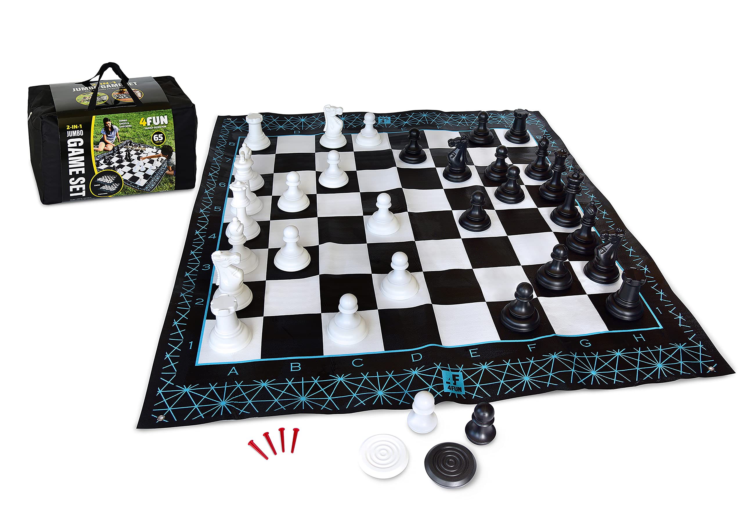 4Fun Jumbo Chess and Checkers Set | Giant Chess/Checkers Game | Outdoor Chess/Checkers | Outdoor Board Game