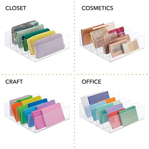 mDesign Plastic Purse Organizer for Bedroom Closet, Shelf Storage - Holds Woman's Purse, Hanging Bag, Zipper Handbag, Tote, Perfect for Space Saving - 5 Sections - Lumiere Collection - Clear