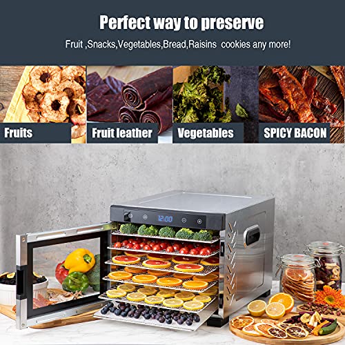 Electric Countertop Food Dehydrator Machine - 600-Watt Premium Multi-Tier Meat Beef Jerky Maker Fruit/Vegetable Dryer w/ 6 Stainless Steel Trays, Digital Timer, Temperature Control - NutriChef