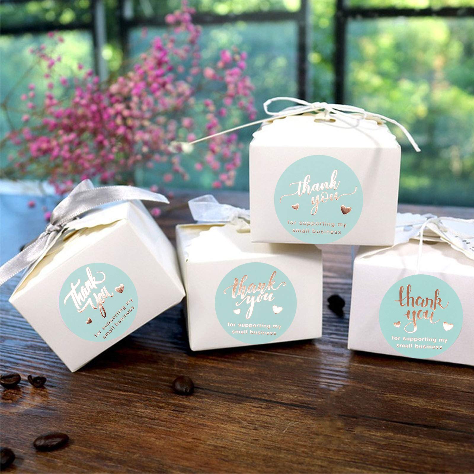 NSWDYLO Thank You Stickers, 500pcs Customized Round Labels with 4 Designs, Blue & Gold Foil, Business Gift Packaging Decoration, 1.5" Diameter
