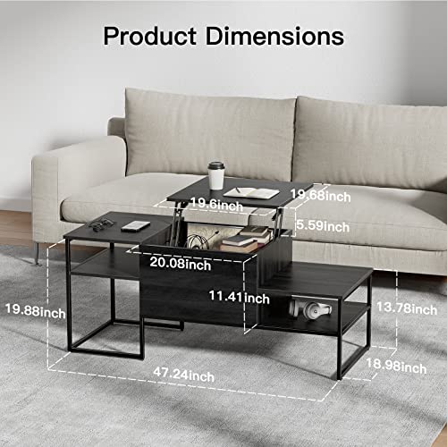 Amada Lift Top Coffee Table, Rectangle Coffee Table with Hidden Compartment and Storage Shelf, Modern Coffee Table for Living Room, Office, Entertainment Center, AMCT3B