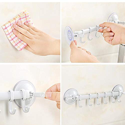 Wall Vacuum Rack Suction Cup 6 Hooks Towel Spoon Soup Storage Organizer - Strong Sucker Nordic Style Bathroom Kitchen Holder Hanger (Blue)