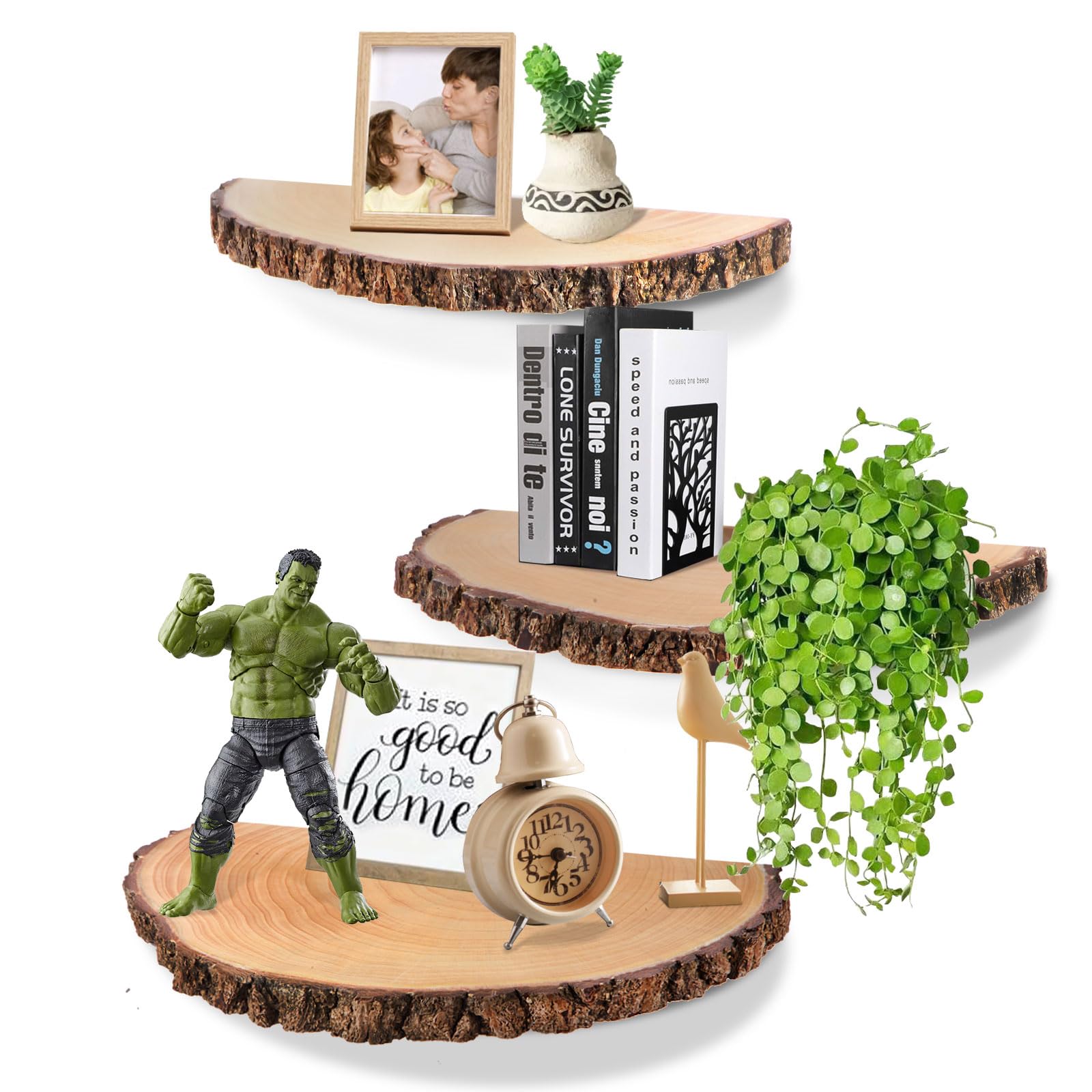 Floating Shelves for Wall,Live Edge Floating Wall Shelves Rustic Wood Floating Shelves Farmhouse Wall Mounted Shelves for Room/Home Decor,Boho Shelves for Bathroom/Kitchen/Cottagecore/Bedroom/Office