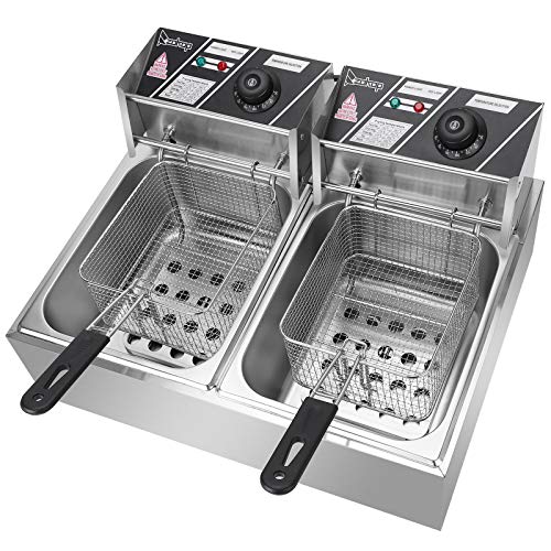 Electric Deep Fryer 23.6L 5000W Stainless Steel Dual Large Tank Basket Lid Countertop Commercial Restaurant