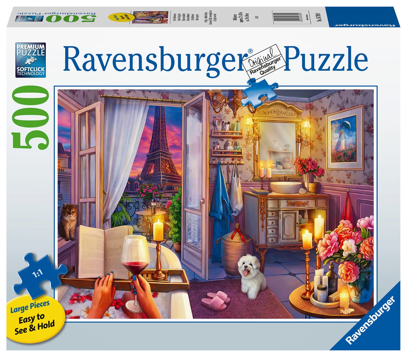 Ravensburger Cozy Bathroom Jigsaw Puzzle - 500 Piece Large Format | Adult Friendly | Unique Softclick Technology Vibrant & Glare-Free | FSC-Certified Sustainable Product