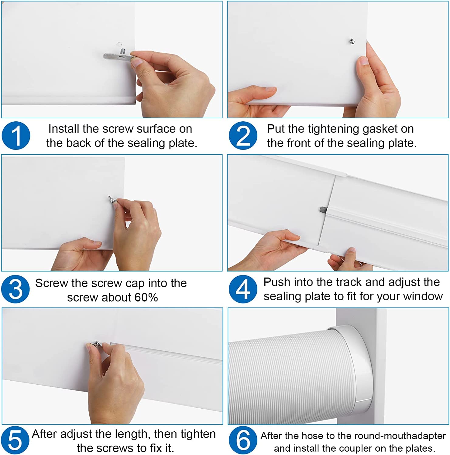 VARWANEO Portable Air Condition Window Seal Kit with 5.1in Coupler, 4pcs Adjustable Length Panel from 17in to 61 in,Portable AC Vent Kit Sliding Door air Conditioner kit