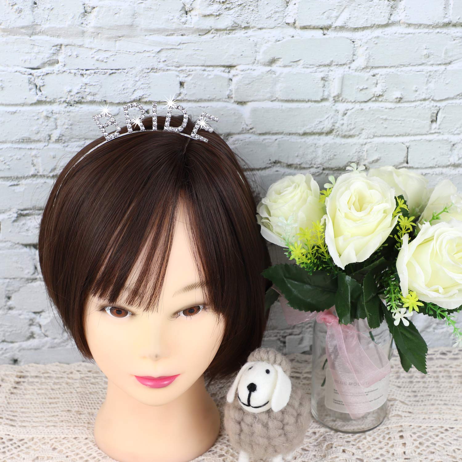 AUEAR, Rhinestone Bride Headband Elegant Bride Crown Bachelorette Party Headbands (Silver)