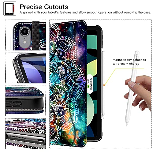 VORI iPad Air 5th/4th Generation 10.9 Inch 2022/2020 Case with 360 Rotating, Multi-Angle Viewing Folio Stand Cover with Pocket, Auto Sleep/Wake for iPad Air 4 & 5 case, Mandala Galaxy