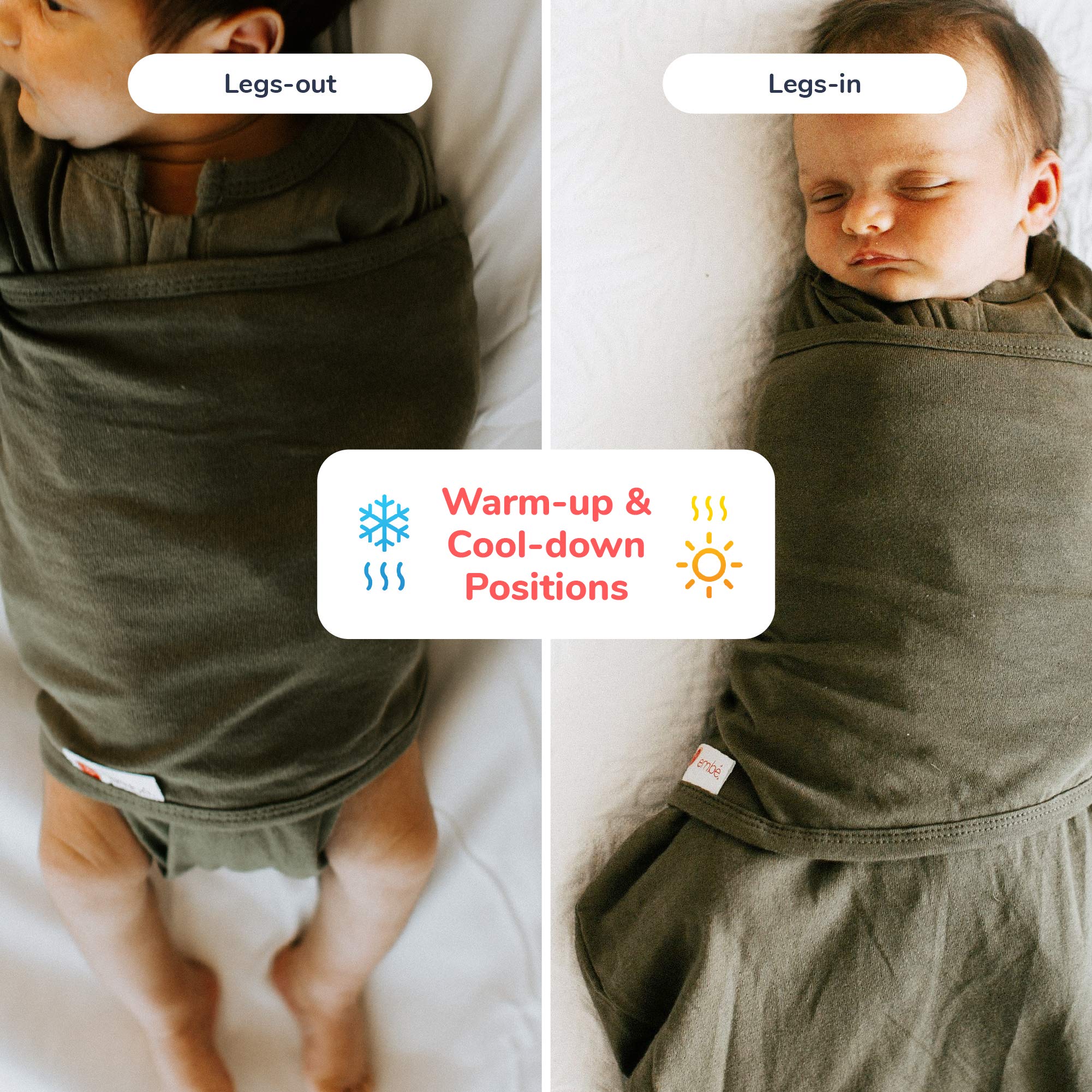 embé 2-Way Starter Baby Swaddle, 6-14 lbs, Newborn Swaddle Sack 0-3 Months, Zip & Velcro Swaddle 0-3 Months Baby Swaddles Wrap, Hip Healthy, Infant Swaddle - Moss