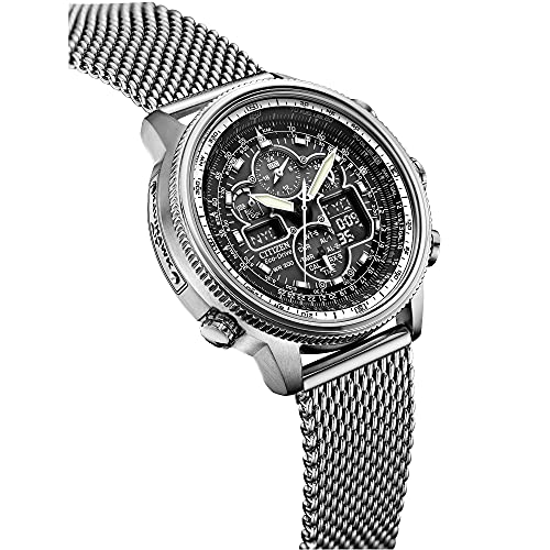 Citizen Men's Promaster Navihawk A-T Eco-Drive Pilot Watch, Atomic Timekeeping, Chronograph, Power Reserve Indicator, Luminous Hands and Markers, Anti-Reflective Crystal, Stainless (Model: JY8030-83E)