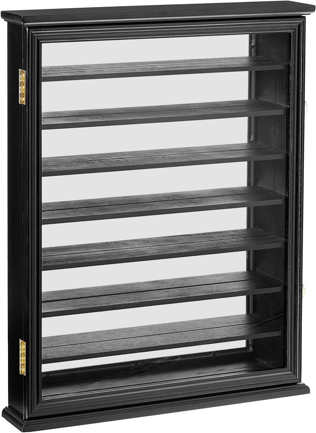 64 Shot Glass Display Case Holder Shot Glass Cabinet, Small Curio Display, Hinged Acrylic Door, Black