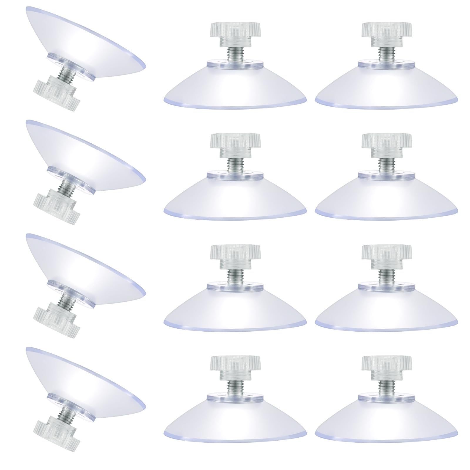 Grevosea 12 Pieces Suction Cup Hooks,Suction Cups for Glass Table Tops Clear Plastic Sucker Pads with Screw and Nut for Outdoor Kitchen Bathroom Shower Wall Window Mirror Glass Daily Hanging 40 mm