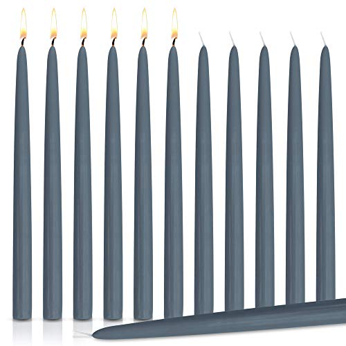 Higlow Gray Long Household Taper Candles 6.5 Long Burning Hours – Smokeless 8-inch Tall Burning Candles for Wedding, Holiday, Ceremonies and Home Decoration - Pack of 12 Dinner Dripless Candles (GREY)