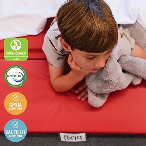 ECR4Kids Premium Folding Rest Mat, 3-Section, 1In, Classroom Furniture, Blue/Red