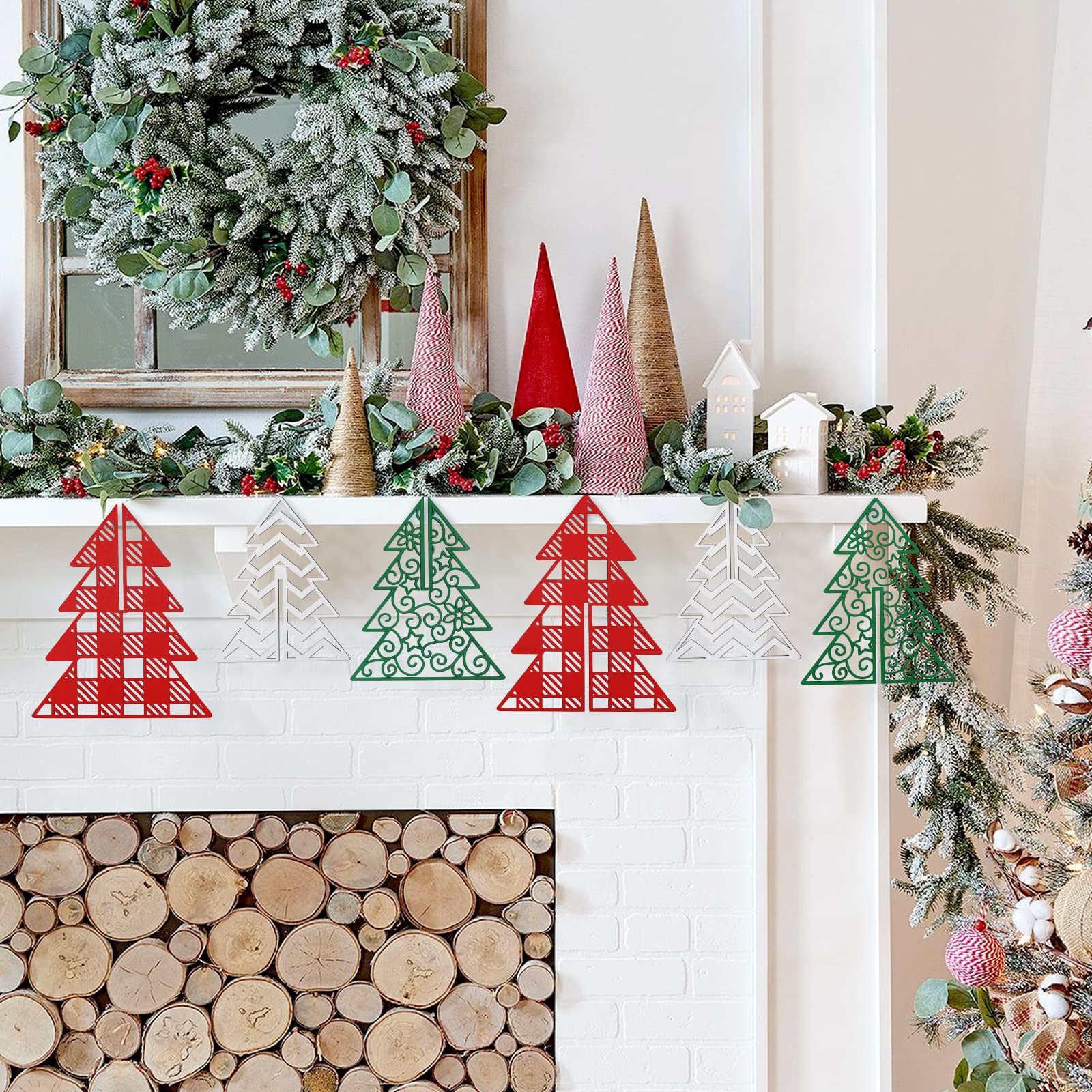 3pcs Tabletop Christmas Tree Wooden Christmas Tree Xmas Decor Standing 3D Christmas Trees Merry Christmas Sign Decoration Tree for Table Mantel Shelf Tiered Tray Holiday Home Decor