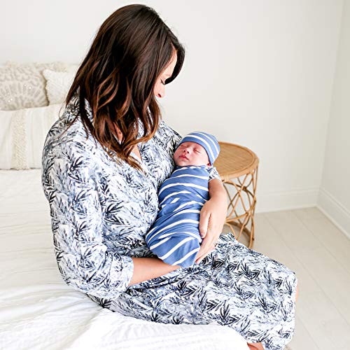Posh Peanut Baby Swaddle Blanket & Beanie - Matching Newborn Swaddle Set, Doubles As Receiving Blanket or Nursing Cover (Denim Blue Stripe)