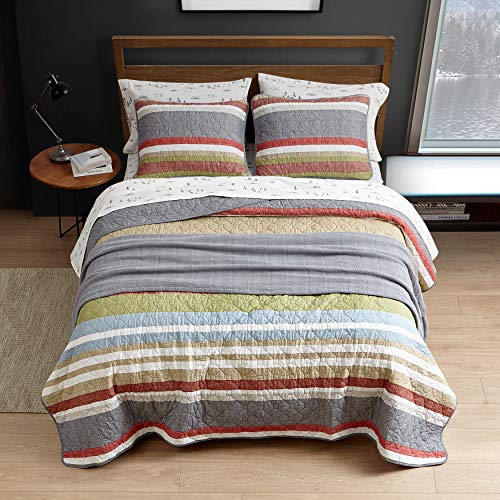 Eddie Bauer - Queen Quilt Set, Cotton Reversible Bedding with Matching Shams, Lightweight Home Decor for All Seasons (Salmon Ladder Multi, Queen)