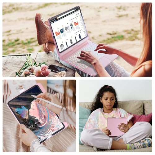 NOKBABO iPad Air 11 inch case with Keyboard (M2) 2024, 360 Swivel, Pencil Holder, Keyboard for iPad Pro 11 inch 4th/3rd/2nd/1st & iPad Air 6th/5th/4th 10.9 inch - Rose Gold