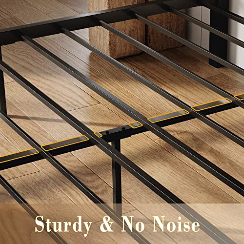 LIKIMIO Queen Bed Frame, Tall Industrial Headboard 51.2", Platform Bed Frame Queen with Strong Metal Support, Solid and Stable, Noise Free, No Box Spring Needed, Easy Assembly