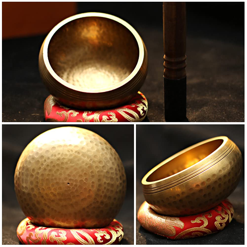 3pcs Tibetan Singing Bowl Set, Tibetan Singing Bowl with Striker & Cushion for Meditation, Prayer and Mindfulness (size:Leather stick)
