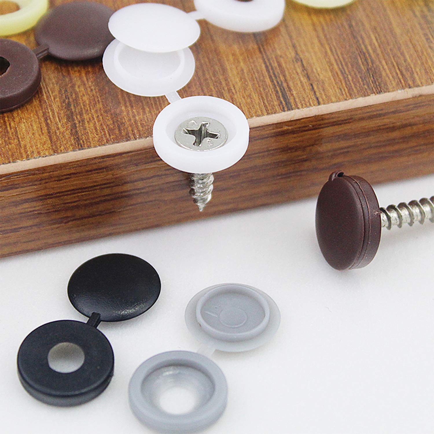YouU 25 Pcs Plastic Hinged Screw Cover Caps Washer Flip Tops 25 Pcs Screws - 2 Colors Choose - White, Black (black)