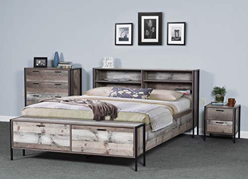 OS Home and Office Furniture Model Two Drawer Metal Frame and Legs night stand, Rustic Reclaimed Barnwood Laminate