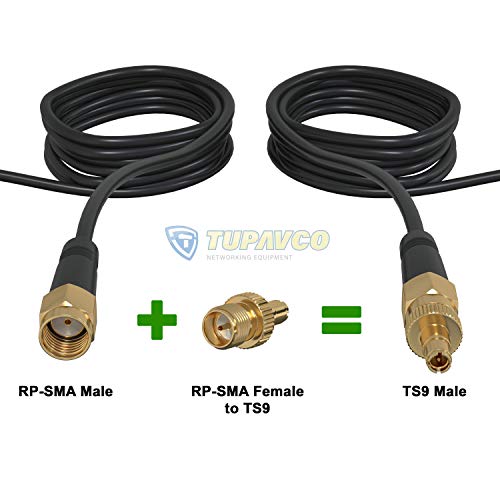 RP-SMA Female to TS9 Adapter (Pack of 2) Antenna Coax Extension Cable Converter fits 4G/LTE Mobile Hotspot, MiFi Router or Cellular Broadband Modem with TS-9 Male Plug Jack Connector -Tupavco TP1607
