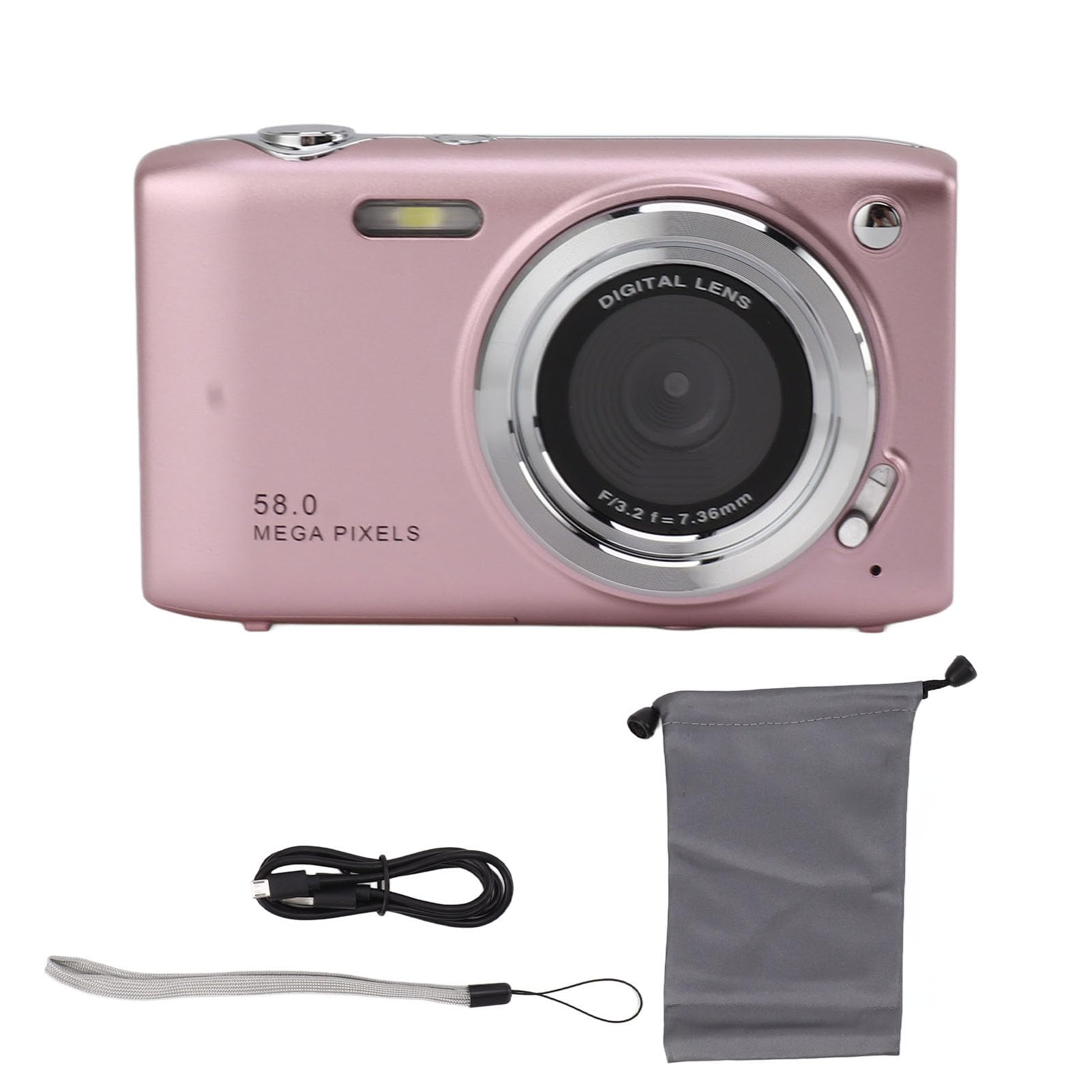 4K Digital Camera, Slim and Lightweight 58MP Autofocus Automatic Beauty Mode Teens Small Camera 2.88 Inch IPS Screen 16X Zoom for Travel (Pink)