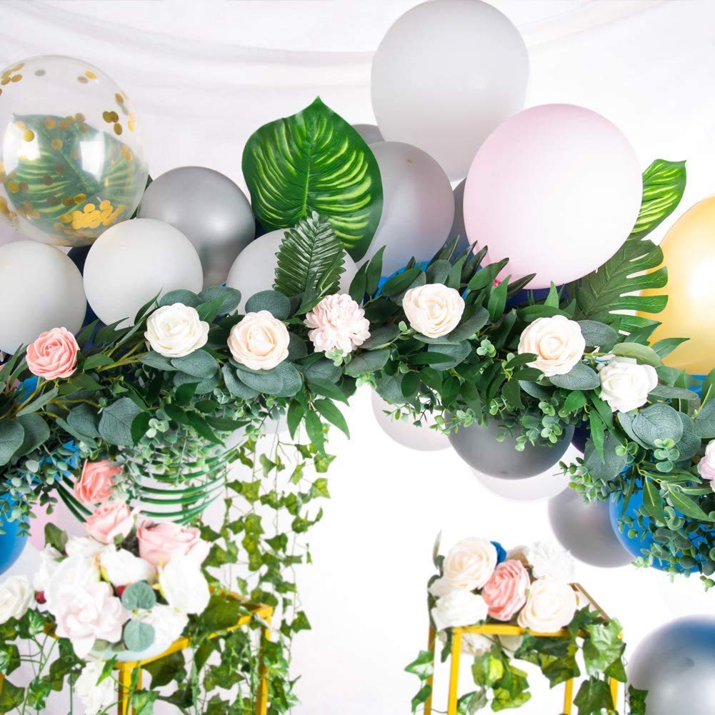4 Pcs 6.5 Feet Artificial Silver Dollar Eucalyptus Leaves Garland with Willow Vines Twigs Leaves String for Doorways Greenery Garland Table Runner Garland Indoor Outdoor.
