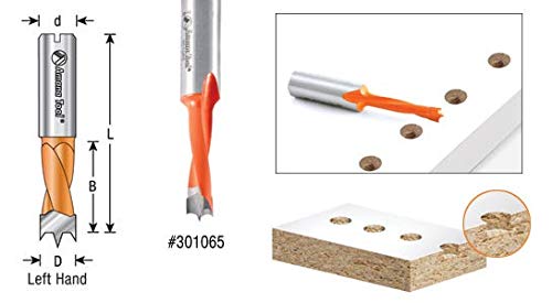 Amana Tool - 301005 Carbide Tipped Brad Pt. Boring Bit L/H 5mm Dia x 57mm Long x 10mm Sh