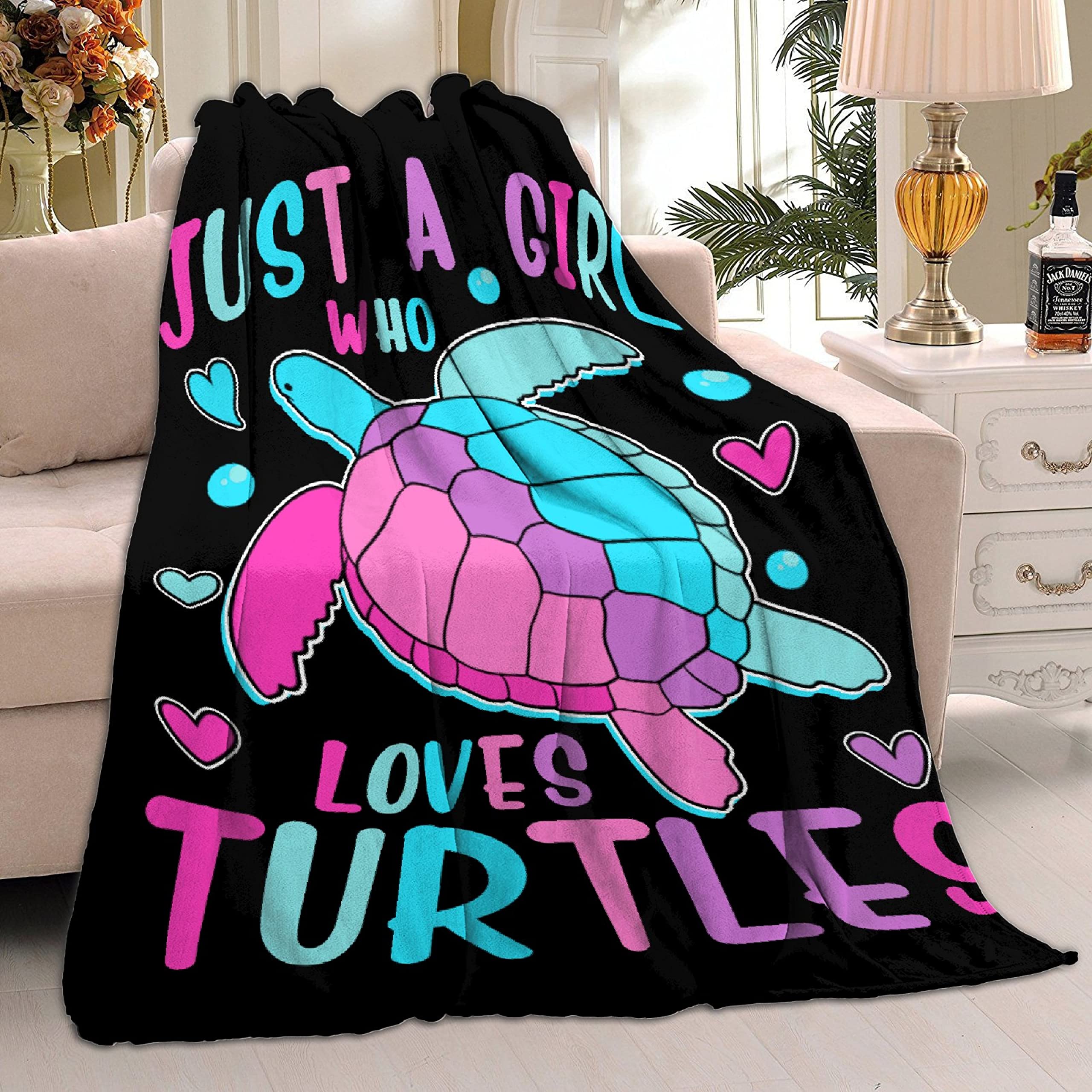 sea Turtle Blanket Just Girl Who Loves Turtles Soft Blankets and Throws Flannel Cozy Lightweight Quilt Gift Perfect for Bed Sofa Couch-50 x40 Small for Kids