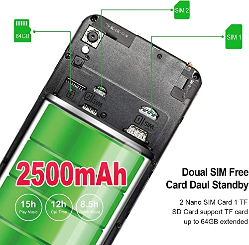 KXD 6A Unlocked Cell Phone | 3G Smartphone | 5.5β Full-Screen Display | 2500mAh Battery | 8MP + 5MP Camera | Dual SIM Android Phone | 8GB ROM | US Version | Green