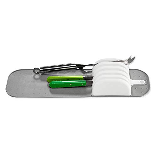 madesmart Small In-Drawer Knife Mat - White | CLASSIC COLLECTION | Holds up to 5 Knives | Safe | Open Design to fit Any Size Knife | Soft-grip Slots and Non-slip Mat | BPA Free