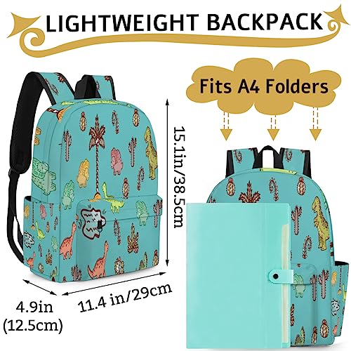 Bardic Backpack for Kids Kindergarten Boys Girls Backpack Metal Double Zipper Lightweight School Bookbag Travel Backpack - Dinosaurs,dino Cactus Cyan